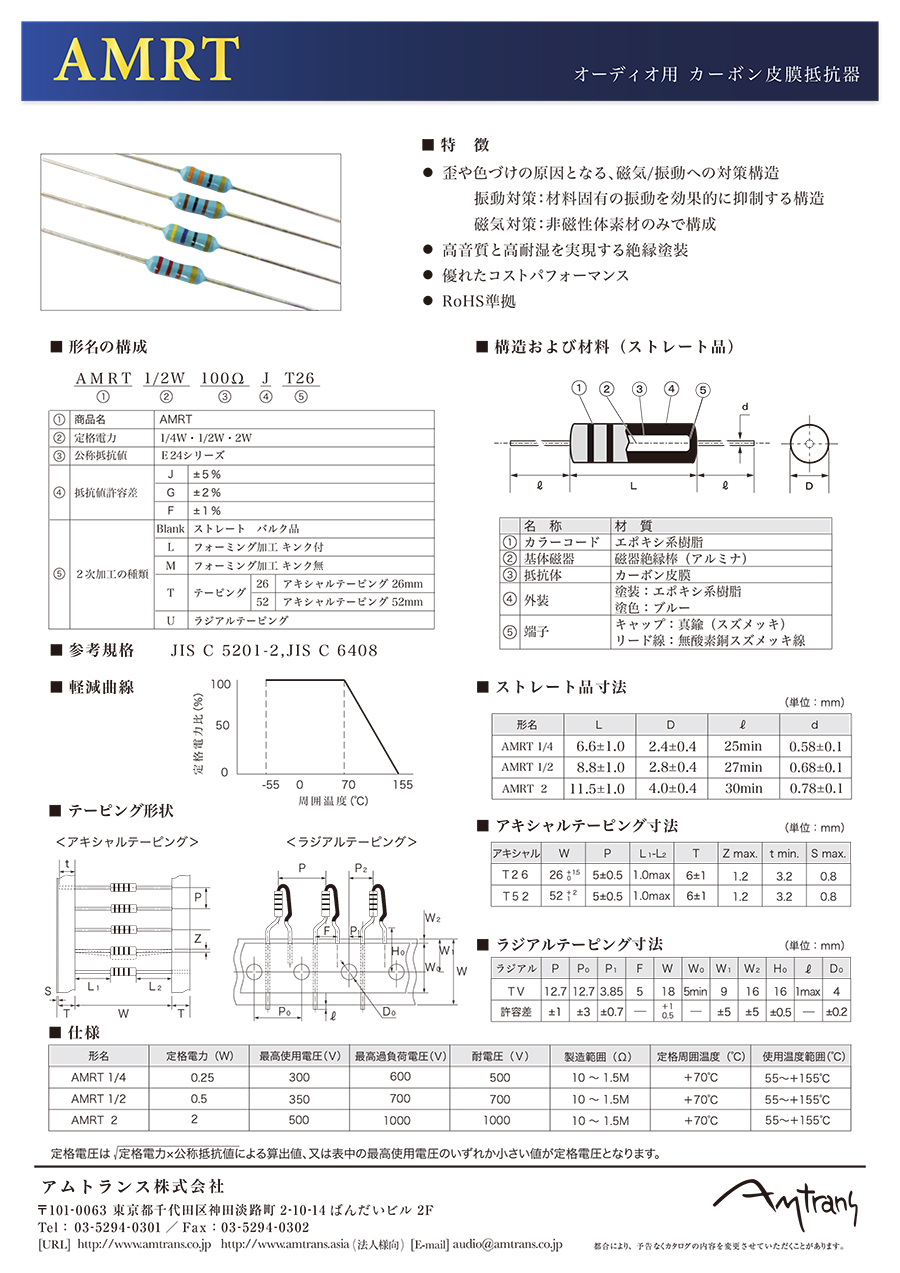 AMRT（カーボン抵抗） | 高音質部品と真空管のアムトランス